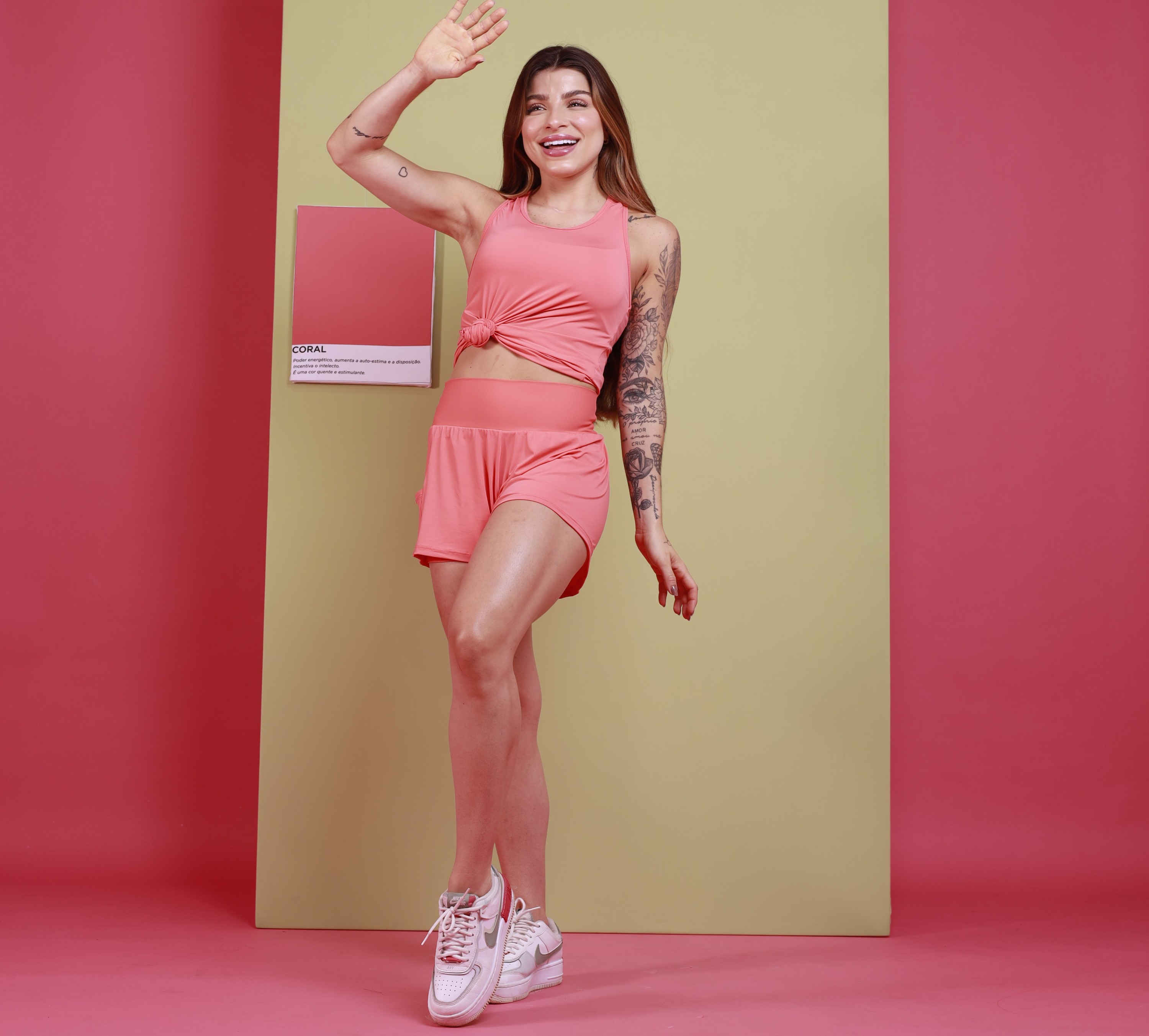 Short Duplo Liso - Coral - Eletrika